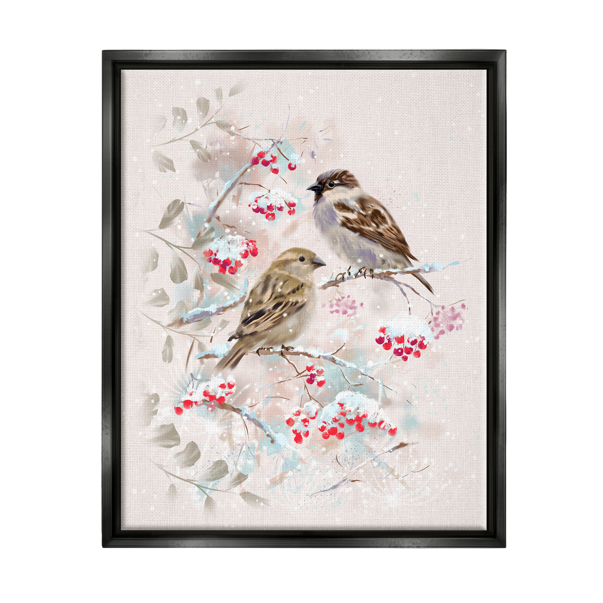 Wildon Home® Finches Perched Seasonal Berries Framed Floater Canvas Wall Art By Pip Wilson ...